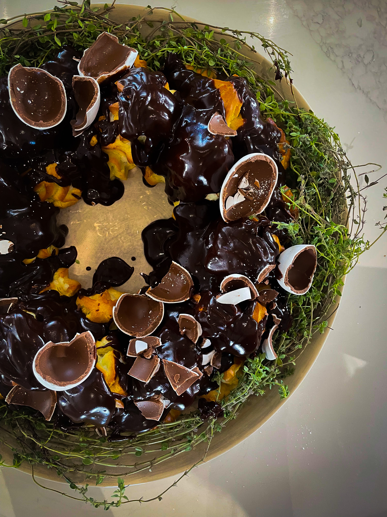 Milk tart & Chocolate Rooibos Profiterole Wreath - Elmarie Berry